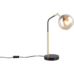 Trio LEUCHTEN Schreibtischlampe "PAXTON, exkl. 1x E14 max 10W, Leseleuchte Nachttischlampe", goldfarben, 1, H: 45cm, 1 Stk., Leuchten, mit Glas Lampenschirm, Schnurschalter, Höhe 45 cm, Tiefe 28 cm