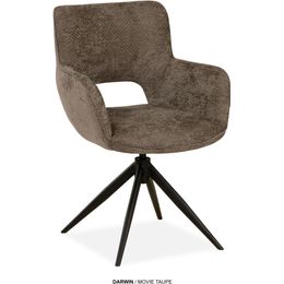 Esszimmerstuhl OMG DESIGN "Darwin", taupe, schwarz, B:58cm H:85cm T:65cm, Polyester, Stühle, Drehstuhl mit auto-return, Armlehnenstuhl