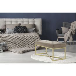 Hockerbank Kayoom "Cameron 125, glamouröses Design, glänzenden Metallfüßen, in Samt-Look", grau (taupe, gold), B:90cm H:40cm T:40cm, Bezug:Polyester (Samt) Korpus:MDF, Sperrholz Gestell:Eisen, Hocker, bequem, elegant, mit Zierknöpfen, Gold-coated Eisengestell