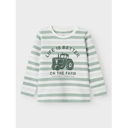 Langarmshirt name it "NMMLANDON LS TOP", Jungen, Gr. 110, weiß (hellweiß), Jersey, Obermaterial: 60% Baumwolle, 40% Polyester, gestreift, normal normal, Rundhals, Shirts