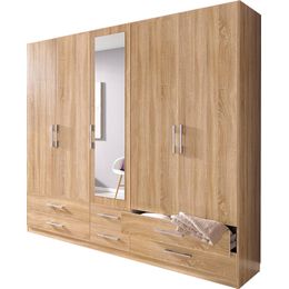 Kleiderschrank Rauch "Schrank Garderobe Wäscheschrank HERSBRUCK in 2 Breiten", braun (struktureichefarben hell), B:225cm H:210cm T:54cm, Schränke, mit 6 Schubkästen