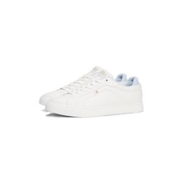 Plateausneaker Tommy Hilfiger "SPORTY SNEAKER", Damen, Gr. 42, blau (ecru, hellblau), Nappaleder, Schuhe, Freizeitschuh, Halbschuh, Schnürschuh mit Logoflaggen-Emblem