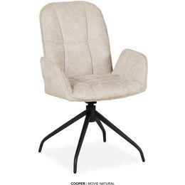 Esszimmerstuhl OMG DESIGN "Cooper", natural, schwarz, B:58cm H:92cm T:63cm, Polyester, Stühle, Drehstuhl mit auto-return, Armlehnenstuhl