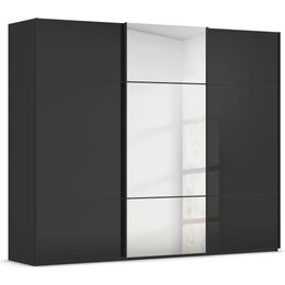Schwebetürenschrank Rauch "Kleiderschrank Schrank Garderobe Schlafzimmerschrank SCALE-TRIO", schwarz (schwarz, glas schwarz, griffleisten schwarz), B:271cm H:223cm T:68cm, Holzwerkstoff, Schränke, edle dreigeteilte Front mit 2 Zierleisten Spiegel/Glas MADE IN GERMANY