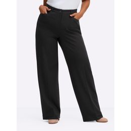 Jerseyhose sheego, Damen, Gr. 50, Normalgrößen, schwarz, 70% Viskose, 25% Polyamid, 5% Elasthan, unifarben, Hosen