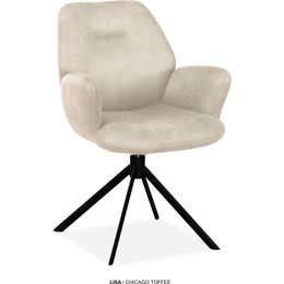 Esszimmerstuhl OMG DESIGN "Lisa", toffee, schwarz, B:62,5cm H:88,5cm T:63cm, Polyester, Stühle, Drehstuhl mit auto-return, Armlehnenstuhl