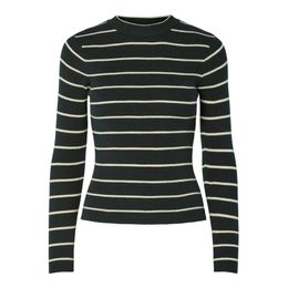 Rundhalspullover Pieces "PCMIRA NEW LS O-NECK KNIT NOOS BC", Damen, Gr. L, schwarzest spruce detail:birch narrow, Strick, Obermaterial: 50% Viskose, 28% Polyester, 22% Nylon, gestreift, slim fit normal, Rundhals, Pullover