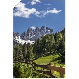 Wandbild Artland "Villnösstal mit Dolomiten, Südtirol", grün (farbe bild(er): grün), B:40cm H:60cm T:0,1cm, Papier, Bilder, als Leinwandbild, Poster in verschied. Größen