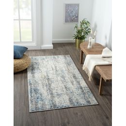 Teppich "My Look 2", blau (beige, hellgrau, blau), B:80cm H:8mm L:150cm, Polyester, MyFlair MÖBEL & ACCESSOIRES, Teppiche, Kurzflor, Ethno-Design, besonders weich durch Microfaser