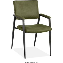 Esszimmerstuhl OMG DESIGN "Bodie", moss, schwarz, B:46cm H:89,5cm T:64,5cm, Polyester, Stühle, bequemer Armlehnenstuhl, pflegeleichter Bezug