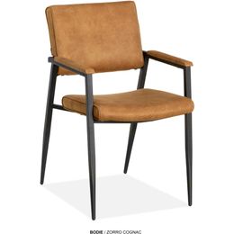 Esszimmerstuhl OMG DESIGN "Bodie", cognac, schwarz, B:46cm H:89,5cm T:64,5cm, Polyester, Stühle, bequemer Armlehnenstuhl, pflegeleichter Bezug