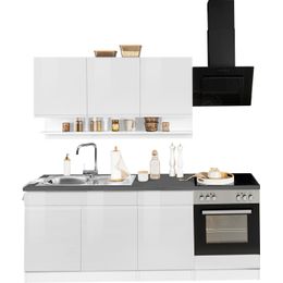 Küchenzeile KOCHSTATION "KS-Virginia", grau (küche: weiß, front: weiß hochglanz, korpus: weiß, arbeitsplatte: anthrazit), B:210cm T:60cm, Komplettküchen-Sets, Breite 210 cm, mit oder ohne E-Geräte