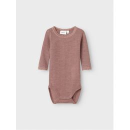 Langarmbody name it "NBFWANG WOOL NEEDLE LS BODY SOLID NOOS", Baby, Gr. 50, N-Gr, antler, Strick, Obermaterial: 100% Wolle, regular fit, Rundhals, Bodys, aus reiner Merinowolle