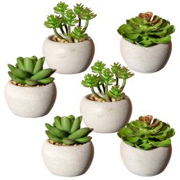 Künstliche Zimmerpflanze Creativ green "Sukkulenten", grün, H:9cm Ø:7cm, Kunststoff, Kunstpflanzen, Deko-Pflanze im Zementtopf, 6er Set