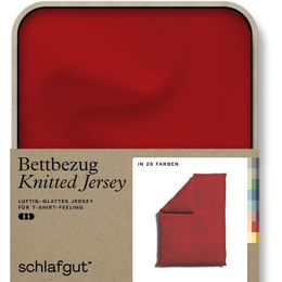 Bettbezug Schlafgut "Knitted Jersey uni, aus Bio-Baumwolle mit Elasthan, Reißverschluss", rot (rot deep), B:155cm L:220cm, Jersey, Obermaterial: 95% Baumwolle, 5% Elasthan, Bettbezüge, bügelfrei, Mix & Match Bettwäsche: passender Kissenbezug erhältlich