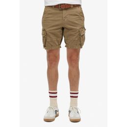 Cargobermudas Superdry "CORE CARGO SHORT", Herren, Gr. 28, N-Gr, grün (tan khaki), Web, Obermaterial: 97% Baumwolle, 3% Elasthan, unifarben, straight fit knielang, Hosen