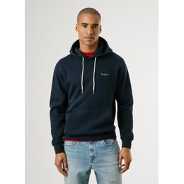 Hoodie Pepe Jeans "MACBETH SMALL LOGO", Herren, Gr. L, blau (dulwich blau), Sweatware, Obermaterial: 70% Baumwolle, 30% Polyester, unifarben, regular fit, Rippbündchen, Sweatshirts, Regular Fit mit gesticktem Logo