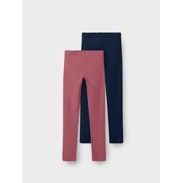 Leggings name it "NKFVIVIAN für Mädchen mit elastischem Bund im 2er-Pack", Mädchen, Gr. 146/152, N-Gr, rosa (deco rose), Jersey, Obermaterial: 95% Baumwolle, 5% Elasthan, unifarben, sehr schmal lang, Hosen, unifarben, casual, sehr schmal, Baumwollmischung, Jersey