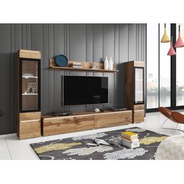 Wohnwand Inosign "VERA II", braun (votaneichefarben), B:260cm H:130cm T:33cm, Kastenmöbel-Sets, Vitrine mit Verglasung, stehend und hängend, inklusive Beleuchtung, Topseller