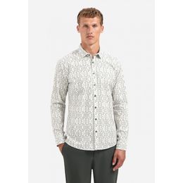 Langarmhemd NO EXCESS "NO EXCESS Stretchhemd mit Print Shirt Stretch Allover Printed", Herren, Gr. L, Normalgrößen, dunkelgrün, 97% Baumwolle, 3% Elasthan, regular fit, Hemden