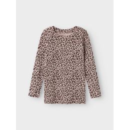 Langarmshirt name it "NMFLEOANA XSL LS TOP", Mädchen, Gr. 98, lila (burnished lila), Jersey, Obermaterial: 57% Baumwolle, 38% Modal, 5% Elasthan, bedruckt, regular fit normal, Rundhals, Shirts