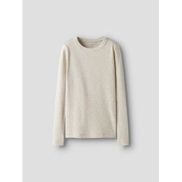Langarmshirt name it "NKFNAKAL LS TOP NOOS", Mädchen, Gr. 134/140, beige (peyote melange), Jersey, Obermaterial: 95% Baumwolle, 5% Elasthan, meliert, unifarben, normal hüftlang, Rundhals, abgesteppte Kante, Shirts, in Basic-Form und leicht gerippter Qualität