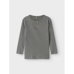 Langarmshirt name it "NMMKAB LS TOP NOOS", Jungen, Gr. 104, mockingbird detail:melange, Feinripp, Obermaterial: 57% Baumwolle, 38% Modal, 5% Elasthan, meliert, normal hüftbedeckend, Rundhals, abgesteppte Kante, Shirts, im Henley-Stil - mit kurzer Knopfleise am Ausschnitt