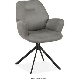 Esszimmerstuhl OMG DESIGN "Lisa", grau, schwarz, B:62,5cm H:88,5cm T:63cm, Polyester, Stühle, Drehstuhl mit auto-return, Armlehnenstuhl