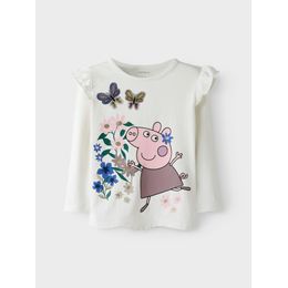 Langarmshirt name it "NMFANNA PEPPA LS TOP BOX CPLG", Mädchen, Gr. 92, weiß (cloud dancer), Jersey, Obermaterial: 95% Baumwolle, 5% Elasthan, bedruckt, regular fit, Rundhals, Shirts