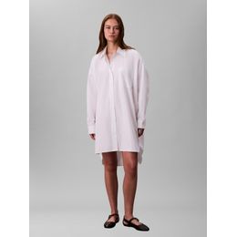 Hemdblusenkleid Calvin Klein Jeans "Cotton Oversized Mini Shirtdress", Damen, Gr. S (38), N-Gr, weiß (brilliant weiß), Web, Obermaterial: 100% Baumwolle, unifarben, oversize ca. Mitte Oberschenkel, Rundhals, 1-Knopf-Manschette mit Schlitz, Kleider, im Oversize-Style