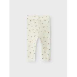 Leggings name it "NBFWANG WOOL NEEDLE LEGGING NOOS", Mädchen, Gr. 50, N-Gr, weiß (snow weiß aop:small flowers), Strick, Obermaterial: 100% Wolle, bedruckt, slim fit knöchellang, Hosen, aus reiner Merinowolle
