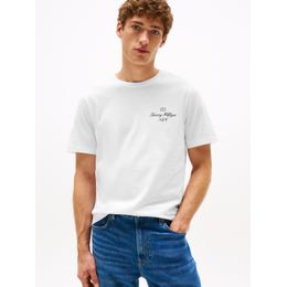 T-Shirt Tommy Hilfiger "OUTLINE FLAG SCRIPT TEE", Herren, Gr. M, weiß, Single Jersey, Obermaterial: 100% Baumwolle, regular fit, Rundhals, Shirts T-Shirt