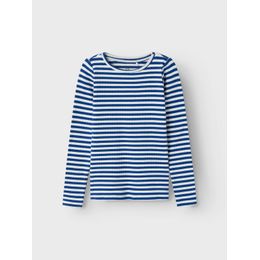 Langarmshirt name it "NKFSURAJA XSL LS TOP NOOS", Mädchen, Gr. 116, blau (surf the web), Jersey, Obermaterial: 95% Baumwolle, 5% Elasthan, unifarben, slim fit hüftbedeckend, Rundhals, abgesteppte Kante, Shirts, toller Ringel-Look in gerippter Qualität