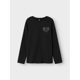 Langarmshirt name it "NKFOLALLA LS TOP PS", Mädchen, Gr. 116, schwarz, Jersey, Obermaterial: 100% Baumwolle, unifarben, regular fit, Rundhals, gerader Abschluss, Shirts