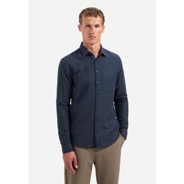 Langarmhemd NO EXCESS "NO EXCESS Gewebtes Jacquard-Hemd Shirt Mini Jacquard", Herren, Gr. L, Normalgrößen, night, 100% Baumwolle, regular fit, Hemden