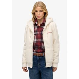 Kapuzensweatjacke Superdry "BORG LINED ZIPHOOD", Damen, Gr. L, beige (desert bone sanftes weiß), Sweatware, Obermaterial: 80% Baumwolle, 20% Polyester, unifarben, relaxed fit normal, Rippbündchen, Sweatjacken