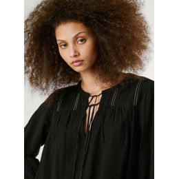 Tunikakleid Pepe Jeans "PAULE DRESS", Damen, Gr. S, N-Gr, schwarz, Web, Obermaterial: 75% Viskose, 25% Nylon, kontrastfarbene Details, unifarben, mini, Rundhals, weit elastischer Bund, Kleider, mit Stufenschnitt