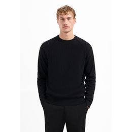 V-Ausschnitt-Pullover NO EXCESS "NO EXCESS Waffelstrickpullover", Herren, Gr. L, schwarz, 90% Baumwolle, 10% Nylon, Pullover