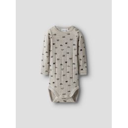 Langarmbody name it "NBMWANG WOOL NEEDLE LS BODY NOOS", Baby, Gr. 74, N-Gr, nacreous cloud aop:small cars, Strick, Obermaterial: 100% Wolle, bedruckt, Basic, Rundhals, abgesteppte Kante, Bodys, aus reiner Merinowolle