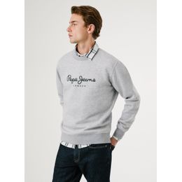 Sweatshirt Pepe Jeans "MACBETH MELANGE CREW", Herren, Gr. L, grau (marl grau), Sweatware, Obermaterial: 55% Baumwolle, 45% Polyester, meliert, regular fit, Rundhals, Rippbündchen, Sweatshirts, Rundhalsausschnitt, Logo