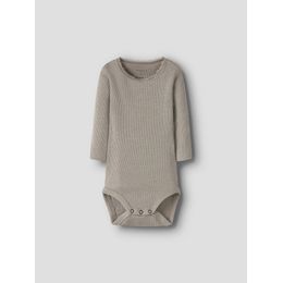 Langarmbody name it "NBFKAB LS BODY NOOS", Baby, Gr. 50, N-Gr, satellite detail:melange, Jersey, Obermaterial: 57% Baumwolle, 38% Modal, 5% Elasthan, meliert, unifarben, normal, Rundhals, Bodys