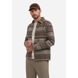 Langarmhemd NO EXCESS "NO EXCESS Jacquard-Overshirt mit Muster", Herren, Gr. L, Normalgr&ouml;&szlig;en, taupe, 80% Baumwolle, 20% Polyester, regular fit, Hemden