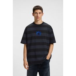 T-Shirt HUGO BLUE "Nisite", Damen, Gr. M, schwarz (schwarz001), Single Jersey, Obermaterial: 100% Baumwolle, geringelt, regular fit normal, Rundhals, Shirts T-Shirt, regular fit