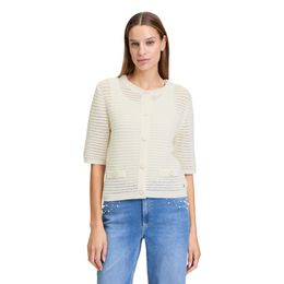 BETTY & CO Strickjacke BETTY & CO "Damen Sommer-Strickjacke mit Knopfleiste", Damen, Gr. 38, weiß (rohweiß), Strick, Obermaterial: 100% Polyester., gerade normal, Rundhals, Strickjacken, Struktur