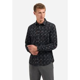 Langarmhemd NO EXCESS "NO EXCESS Bedrucktes Hemd Shirt Allover Printed Structure Stripe", Herren, Gr. L, Normalgrößen, night, 62% Polyester, 33% Modal, 5% Elasthan, regular fit, Hemden