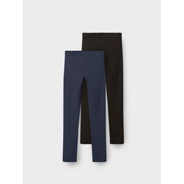 Leggings name it "NKFVIVIAN für Mädchen mit elastischem Bund im 2er-Pack", Mädchen, Gr. 122/128, N-Gr, blau (schwarz sapphir), Jersey, Obermaterial: 95% Baumwolle, 5% Elasthan, unifarben, sehr schmal lang, Hosen, unifarben, casual, sehr schmal, Baumwollmischung, Jersey