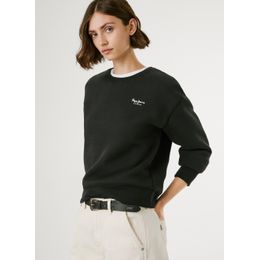 Sweatshirt Pepe Jeans "BABI", Damen, Gr. M, schwarz, Sweatware, Obermaterial: 70% Baumwolle, 30% Polyester, unifarben, Rundhals, angesetztes Bündchen, Sweatshirts, mit Rundhals und Logo