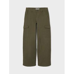 Cargohose name it "NKFROSE für Mädchen mit Cargotaschen und Stretch", Mädchen, Gr. 134, N-Gr, grün (deep lichen grün), Web, Obermaterial: 98% Baumwolle, 2% Elasthan, unifarben, normal, Hosen, unifarben, modisch, regular fit, Baumwollmischung, Web