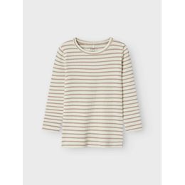 Langarmshirt name it "NMNBANI LS XSL TOP NOOS", Jungen, Gr. 116, beige (pure cashmere), Jersey, Obermaterial: 57% Baumwolle, 38% Modal, 5% Elasthan, geringelt, gestreift, slim fit hüftbedeckend, Rundhals, abgesteppte Kante, Shirts, Ringel-Look in toller Rippen-Qualität