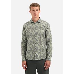 Langarmhemd NO EXCESS "NO EXCESS Bedrucktes T-Shirt Shirt Allover Printed Jacquard", Herren, Gr. L, Normalgrößen, dunkelgrün, 88% Polyester, 12% Baumwolle, regular fit, Hemden